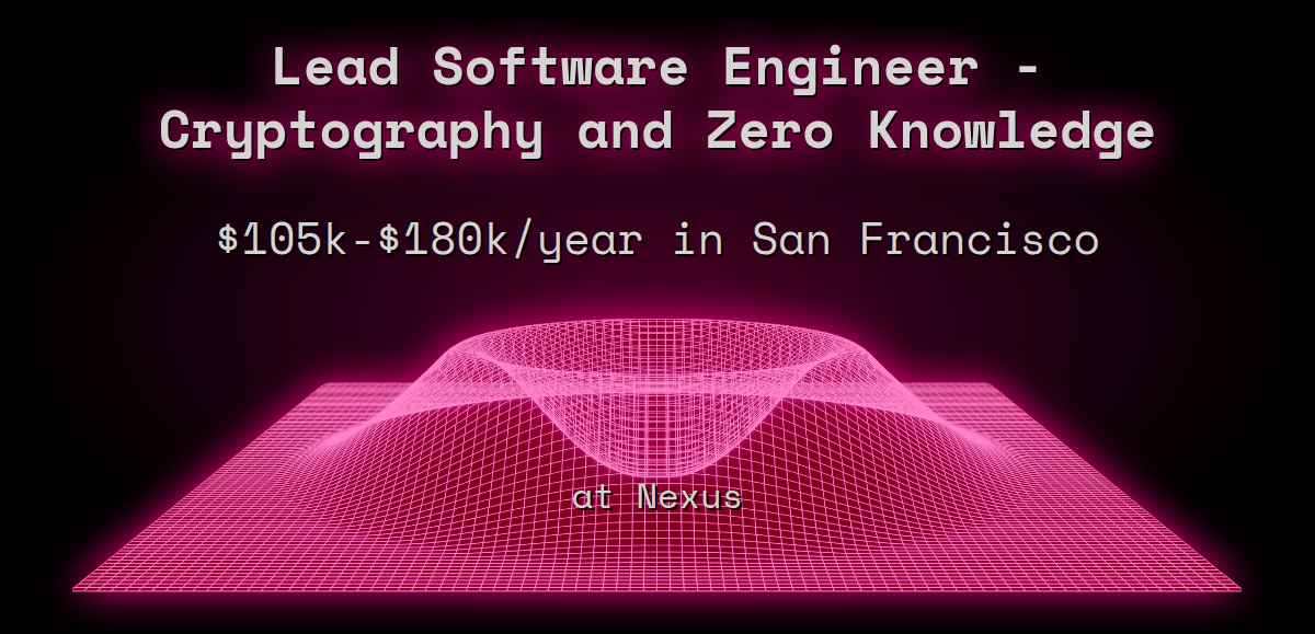 Web3 Lead Software Engineer - Cryptography and Zero Knowledge $105k - $180k in San Francisco at ...