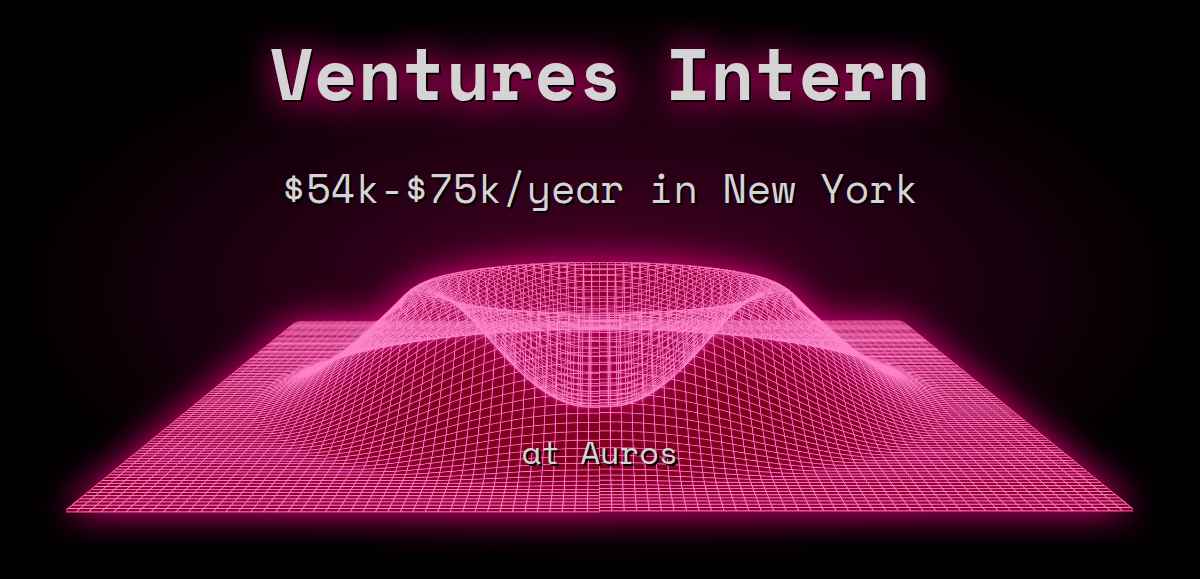 Web3 Ventures Intern $54k - $75k in New York at Auros