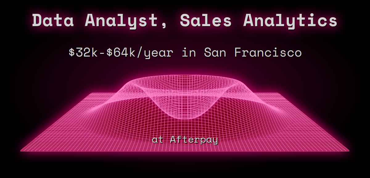 Web3 Data Analyst, Sales Analytics $32k - $64k in San Francisco at Afterpay