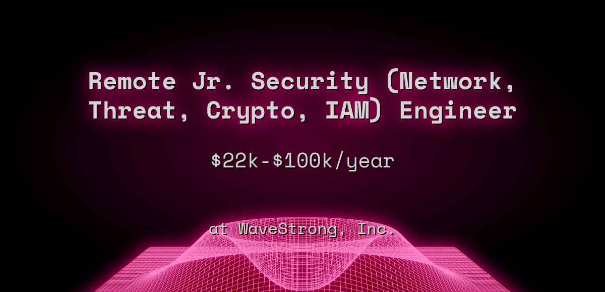 Web3 Remote Jr. Security (Network, Threat, Crypto, IAM) Engineer $22k - $100k at WaveStrong, Inc.