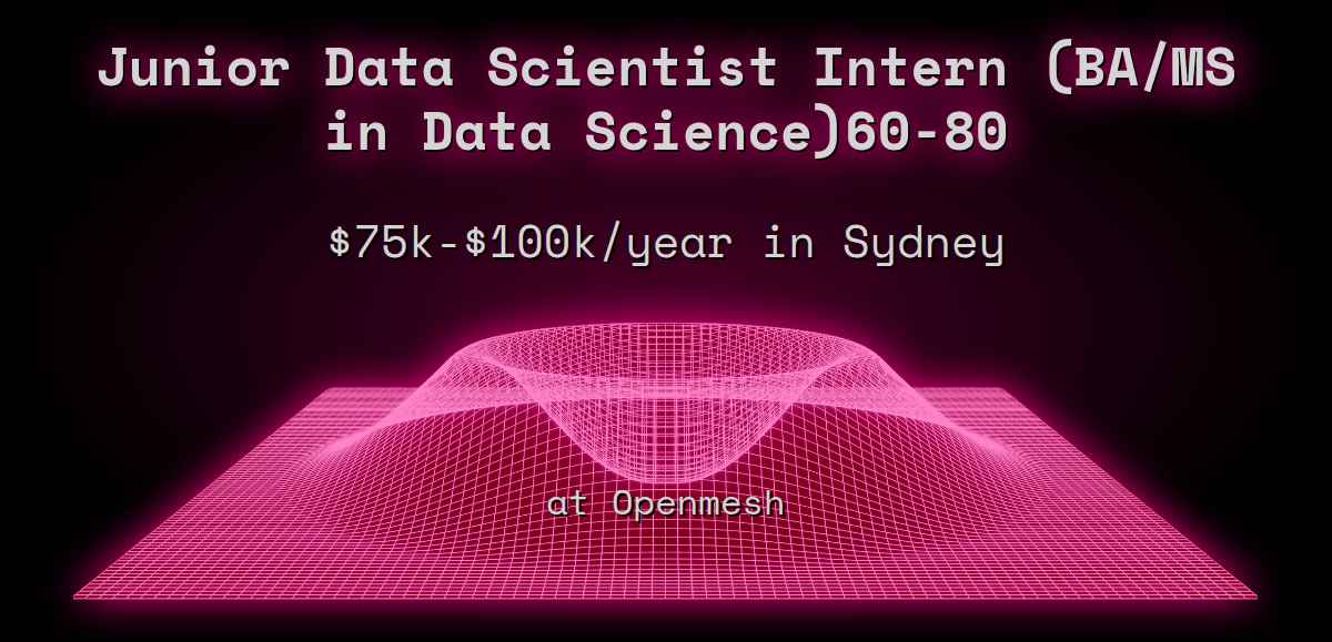 Web3 Junior Data Scientist Intern (BA/MS in Data Science)60-80 $75k - $100k in Sydney at Openmesh
