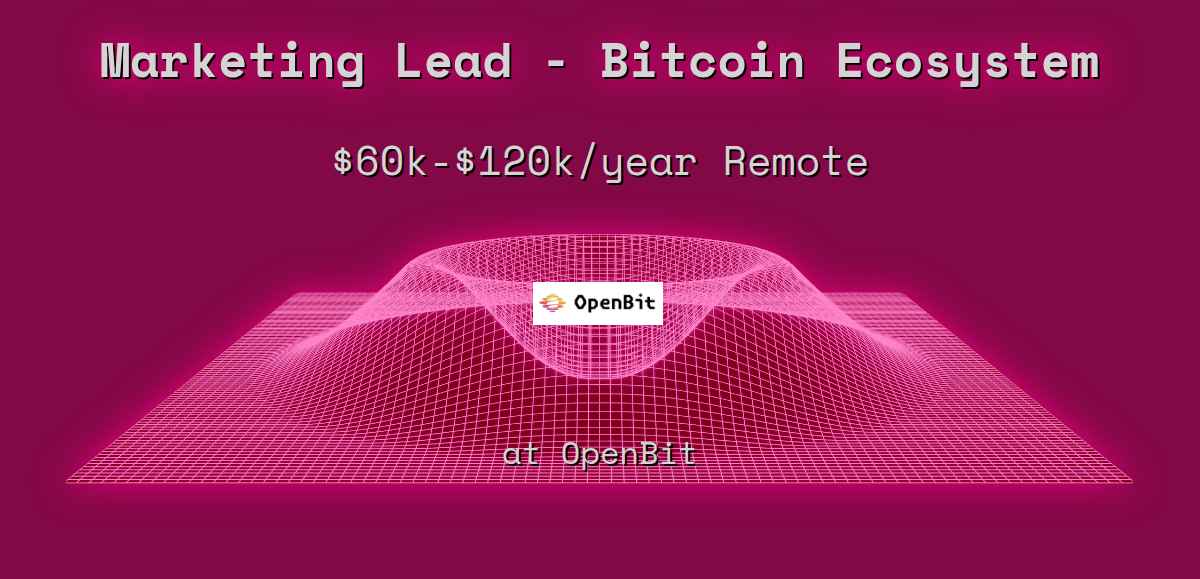 Web3 Marketing Lead - Bitcoin Ecosystem $60k - $120k Remote at OpenBit